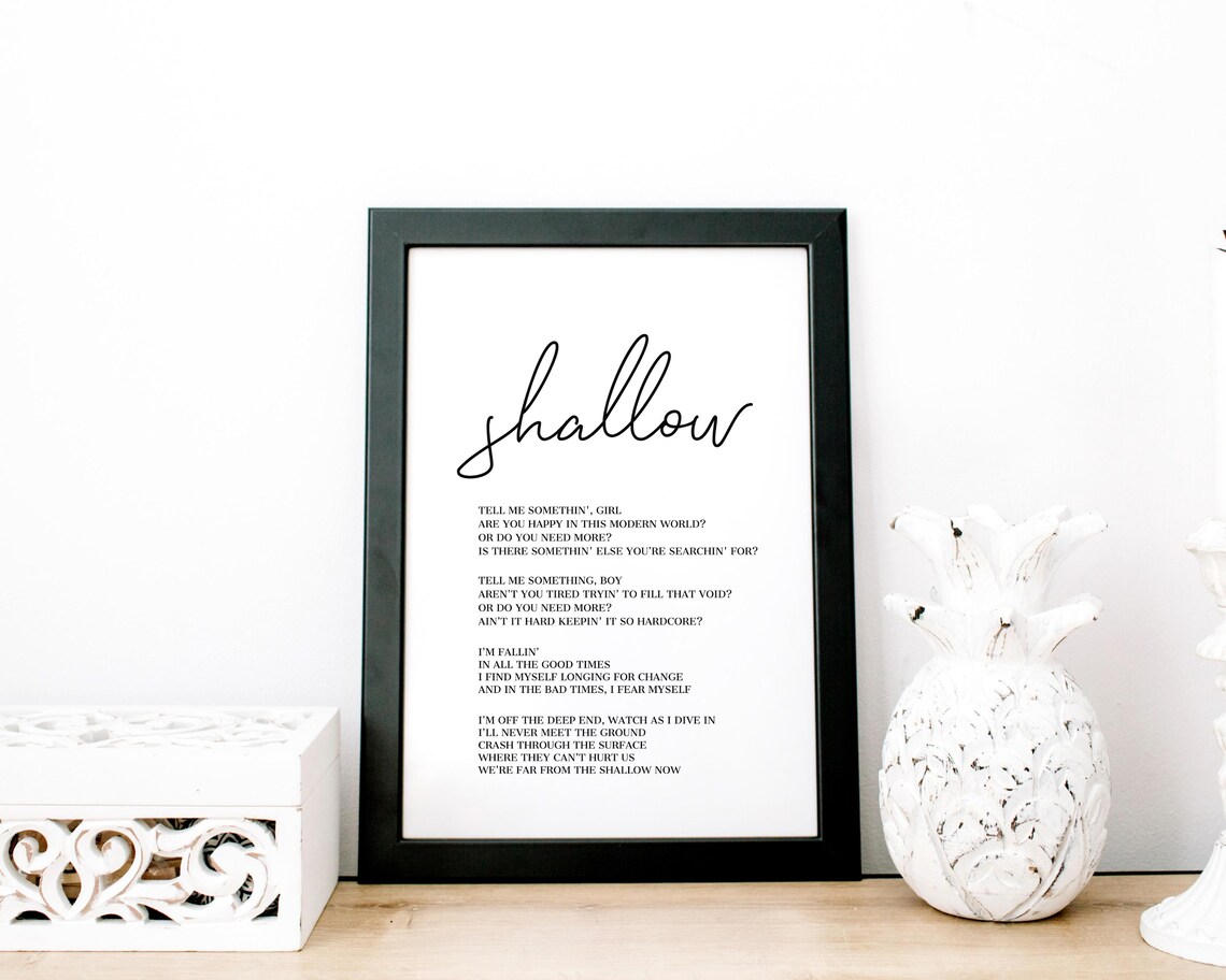 Shallow Song Lyrics Art A Star is Born Song Lyrics Wall Art - Etsy