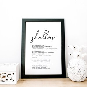 Shallow Song Lyrics Art, A Star is Born, Song Lyrics Wall Art, Song ...