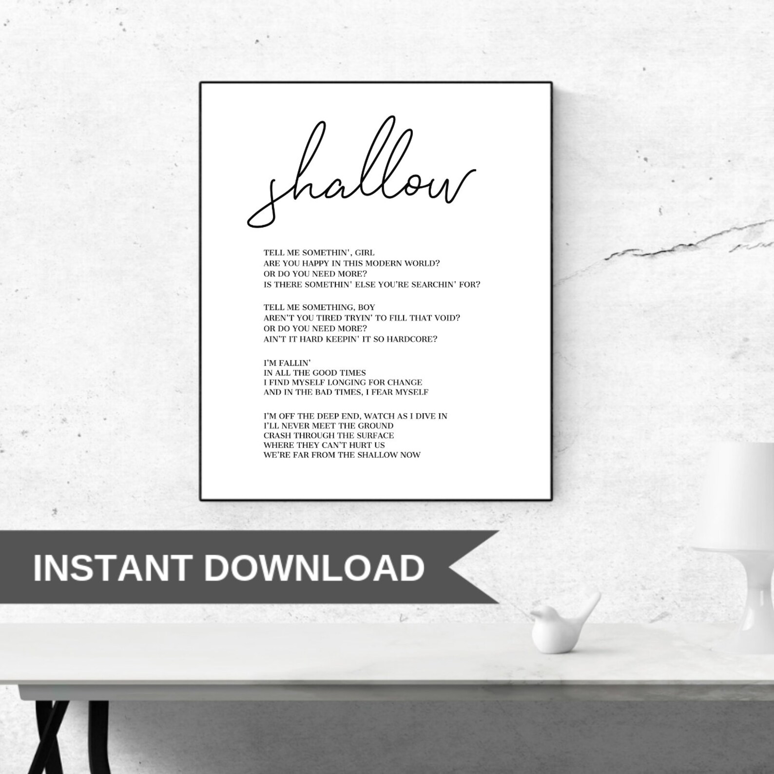 Shallow Song Lyrics Art A Star is Born Song Lyrics Wall Art - Etsy