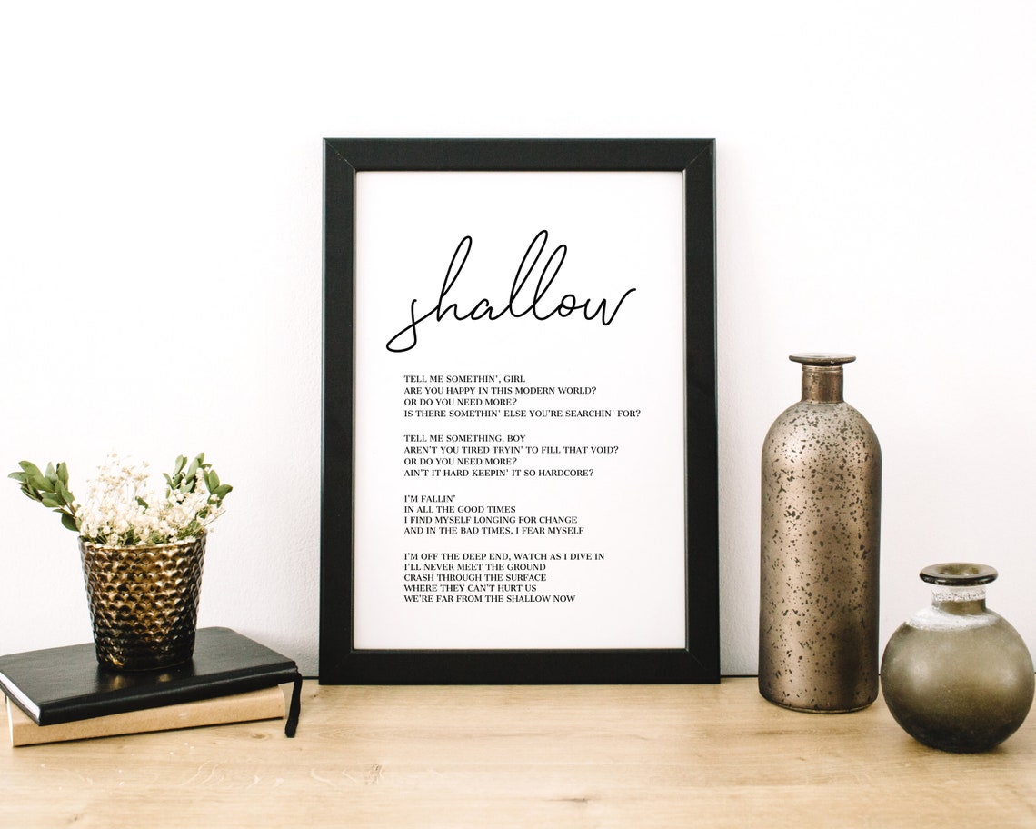 Shallow Song Lyrics Art A Star is Born Song Lyrics Wall Art - Etsy
