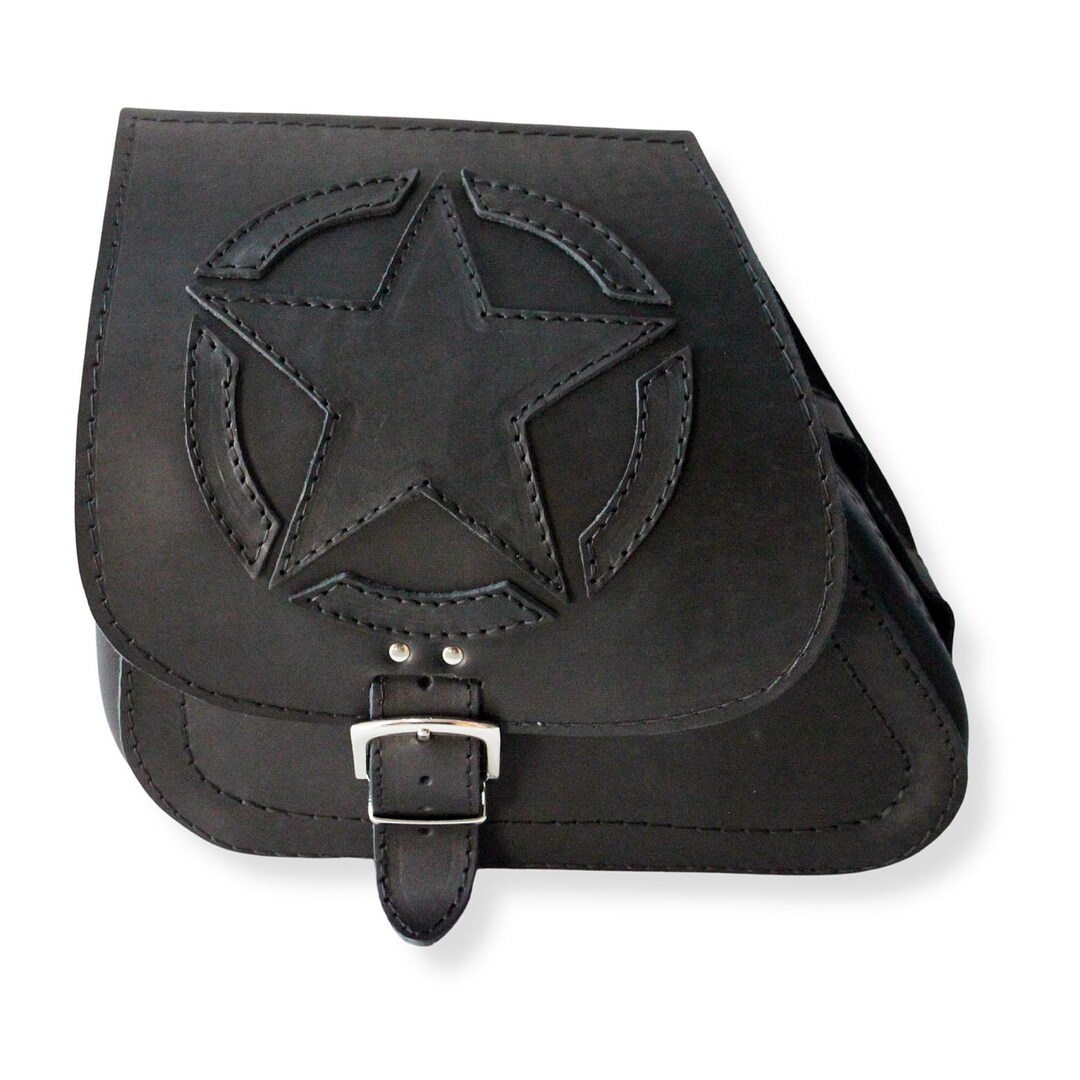 Black Genuine Leather Saddlebag Pannier Case Bag (STAR) With Bottle ...