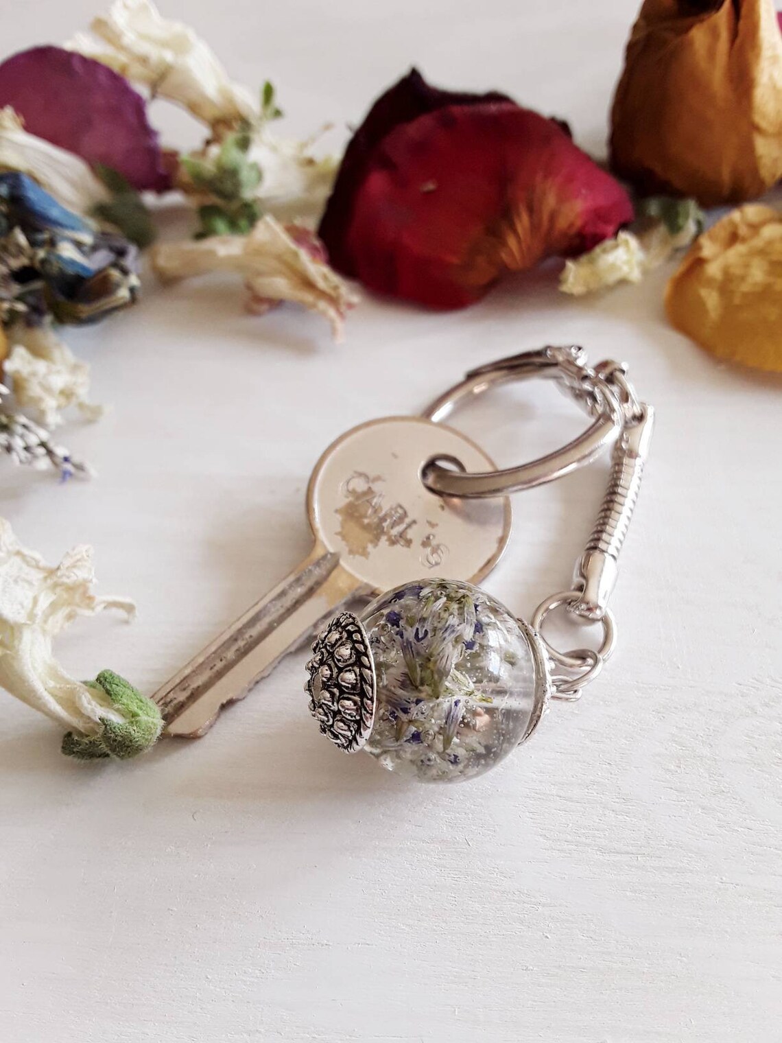 Keychain Real Flower Keychain Dried Flower Keychain Natural | Etsy