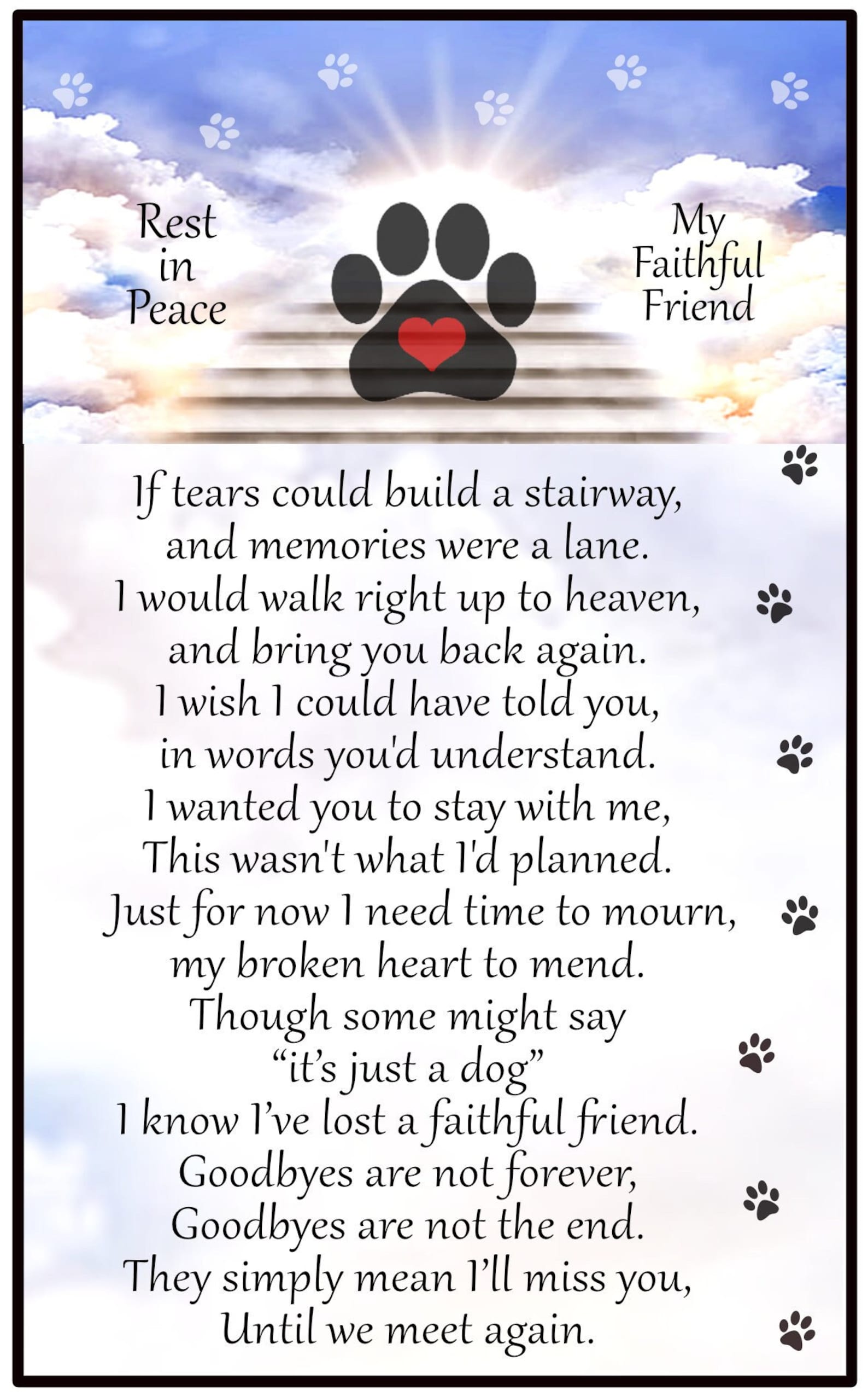 Dog Goodbyes Pawprint RIP Verse Dog Loss Remembrance - Etsy