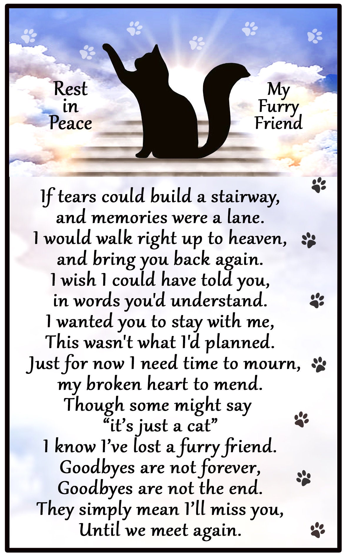 Cat RIP Goodbyes Verse, Cat Loss, Remembrance, Sympathy, Condolences ...