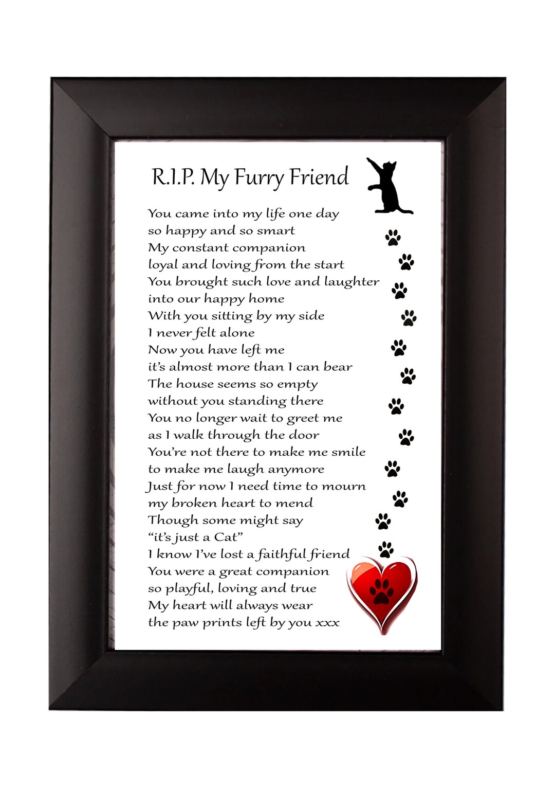CAT 6 X 4 Photo Frame With RIP My Furry Friend Verse. Memorial, Cat ...