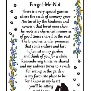 Dog Forget Me Not RIP Verse, Dog Loss, Remembrance, Sympathy ...