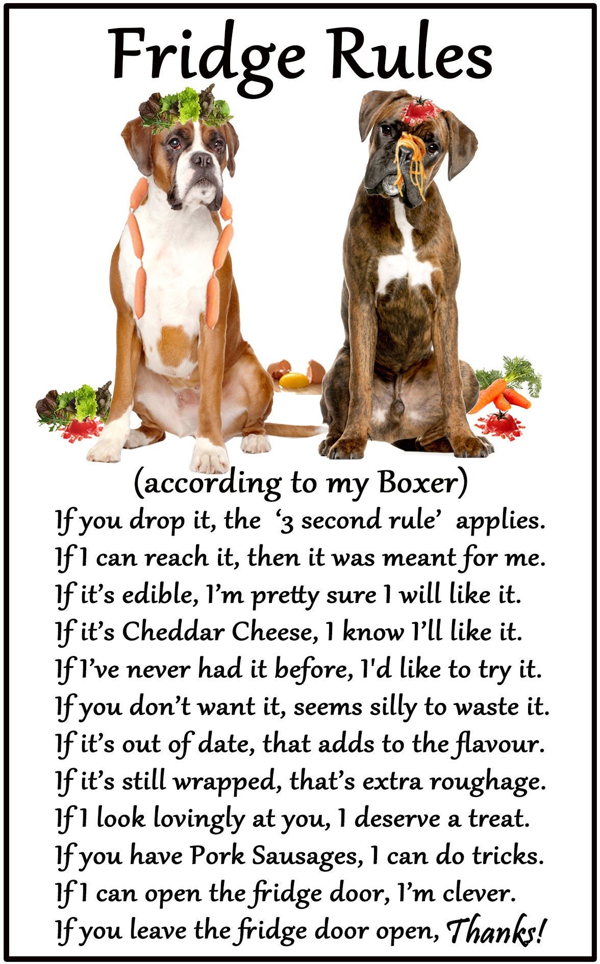 Boxer Dog Gift Fridge Rules According to My Dog, Large Flexible Magnet ...