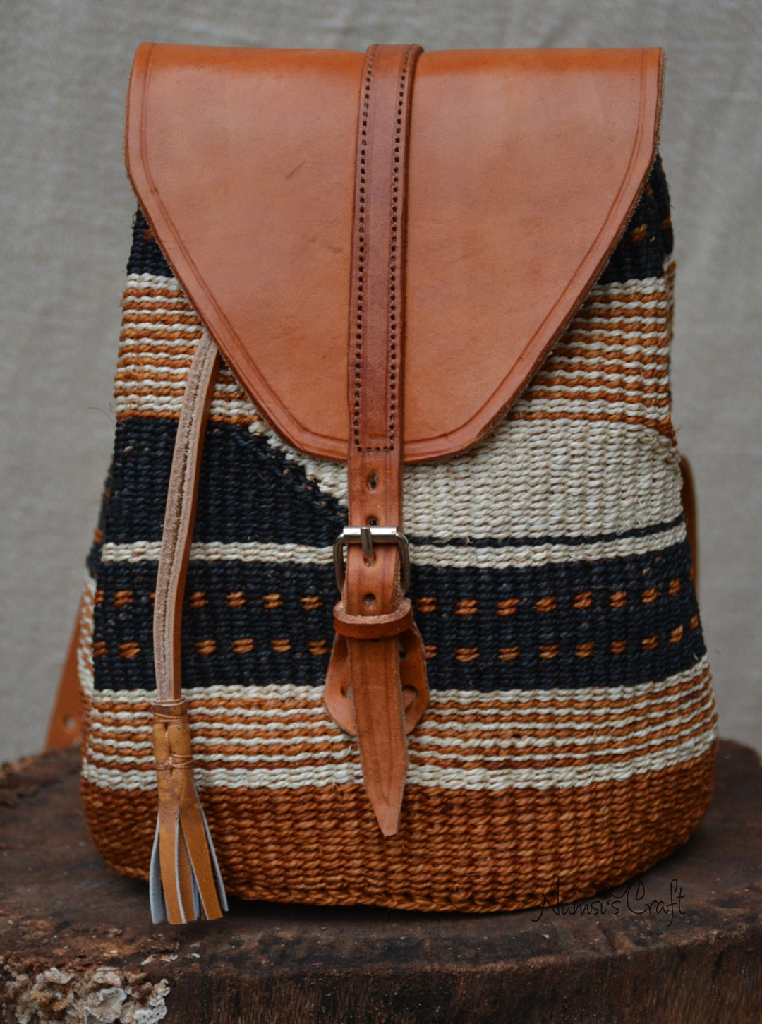 Sisal Bucket Bag Leather Backpack Sisal Backpack Sisal - Etsy