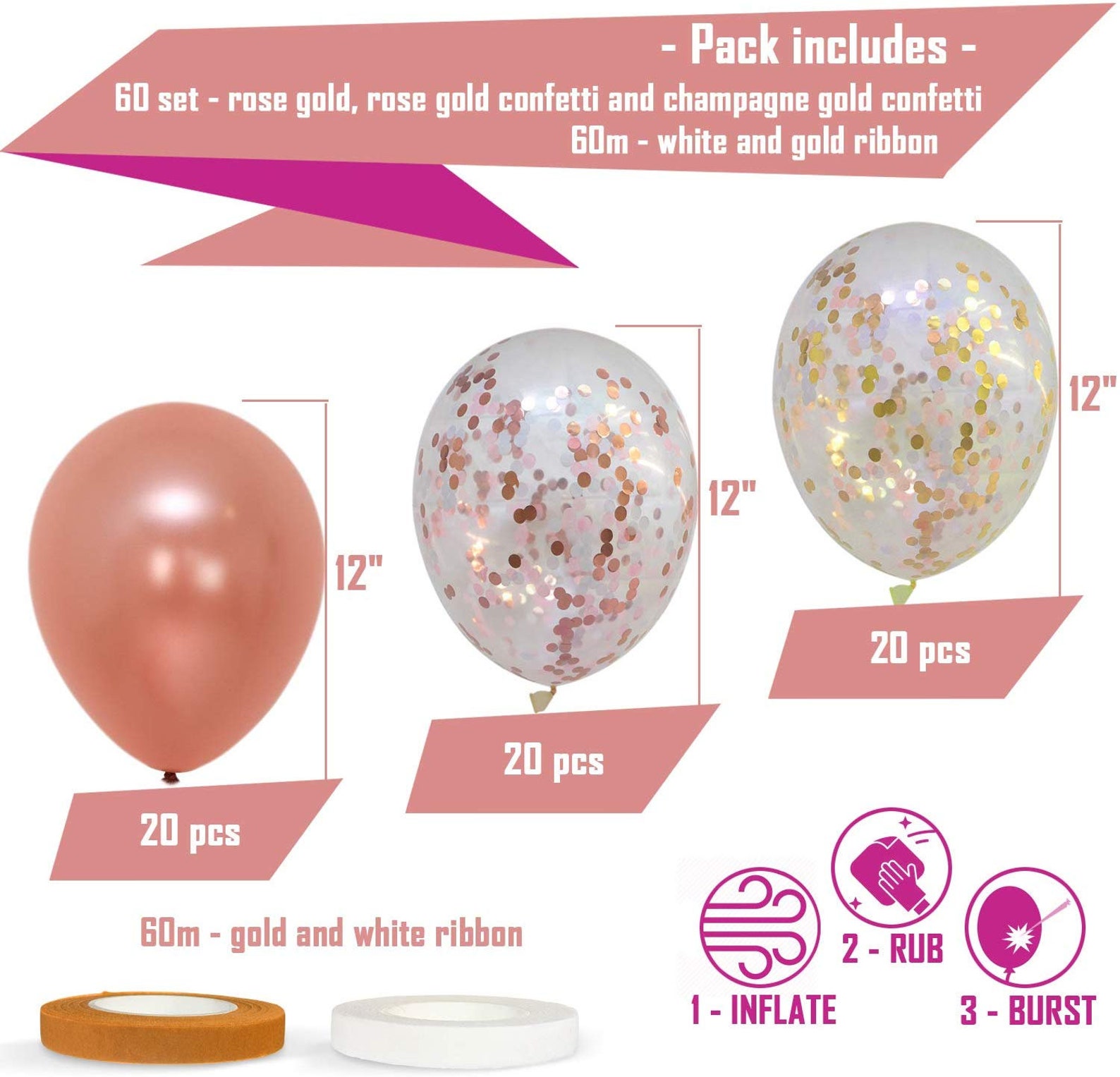 60 PACK Confetti Balloons Rose Gold Metallic Perfect for - Etsy
