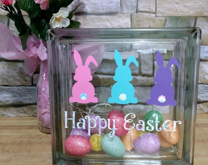 Easter Bunny Lighted Glass Block, Easter Decorations, Deco Block Light ...
