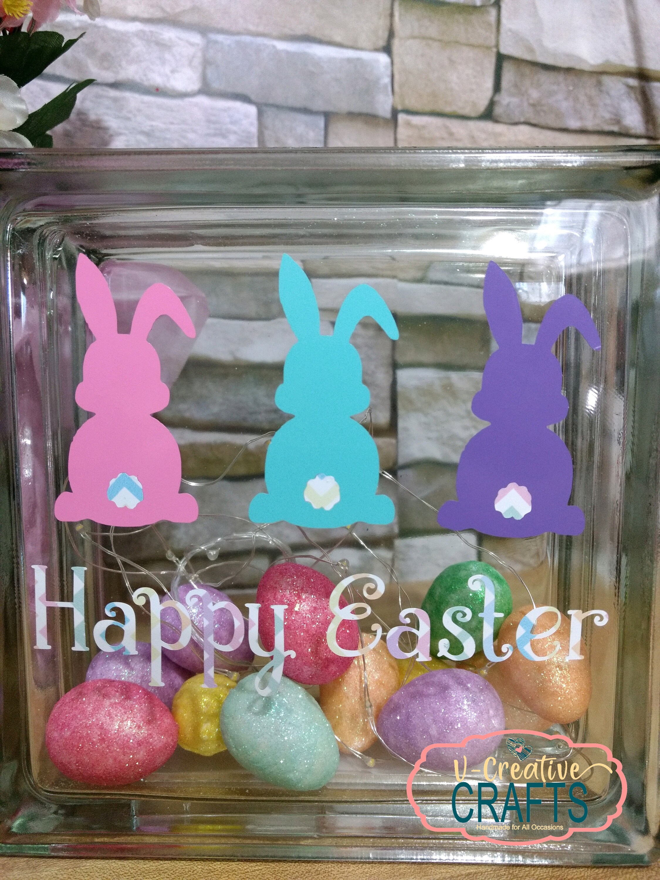 Easter Bunny Lighted Glass Block Easter Decorations Deco | Etsy