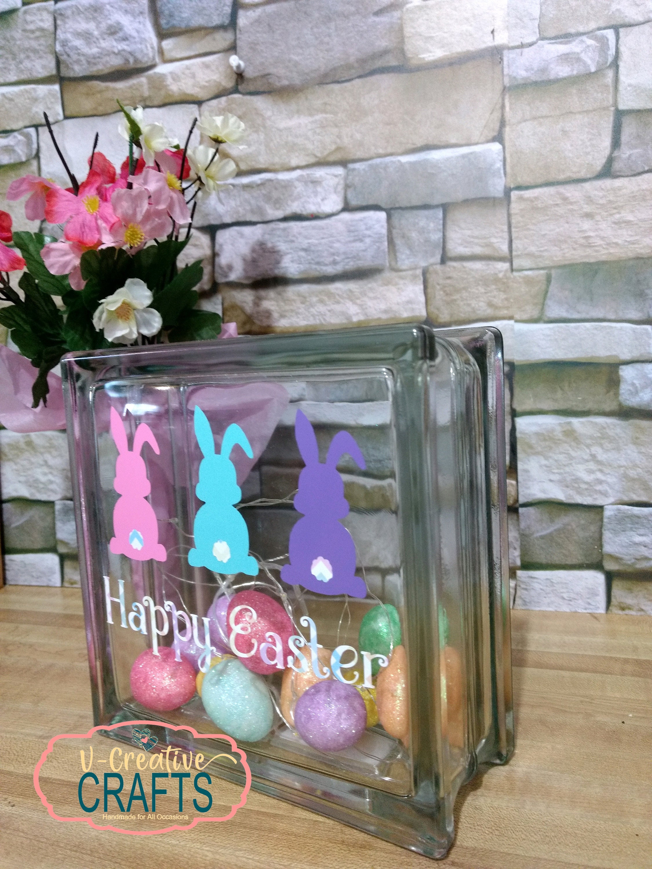 Easter Bunny Lighted Glass Block Easter Decorations Deco | Etsy