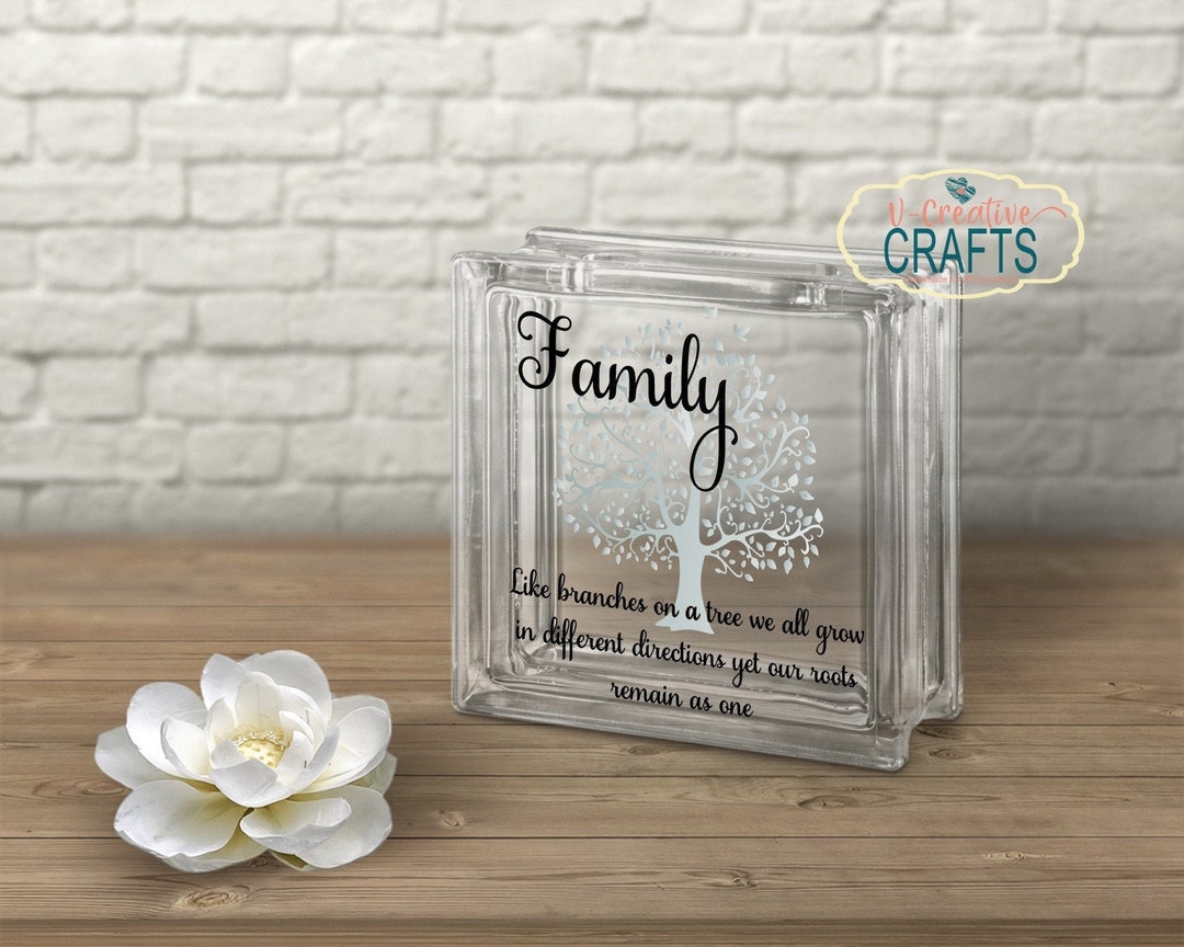 Family Sign, Family Tree Lighted Glass Block, Family Quote Decorative ...