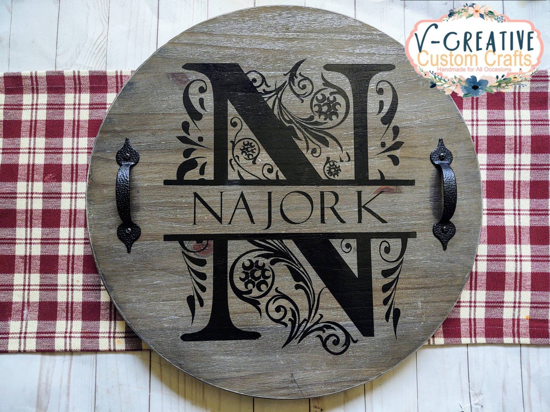 Monogram Serving Tray, Personalized Serving Tray, Rustic Gray Tray ...