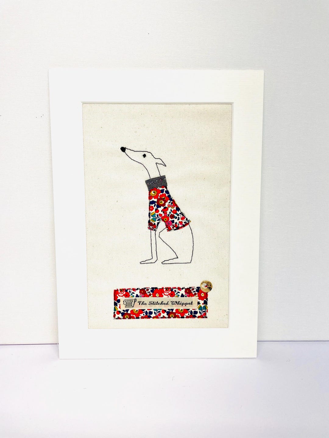 Handmade Stitched Whippet A4 Mounted Picture , Whippet Art , Whippet ...