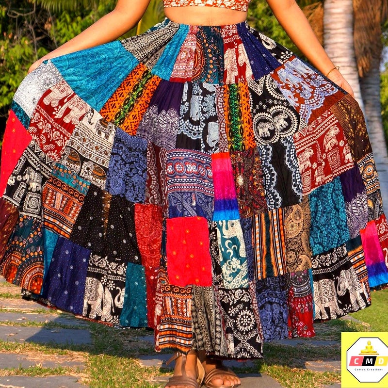 Boho Skirt Patchwork Full - Etsy