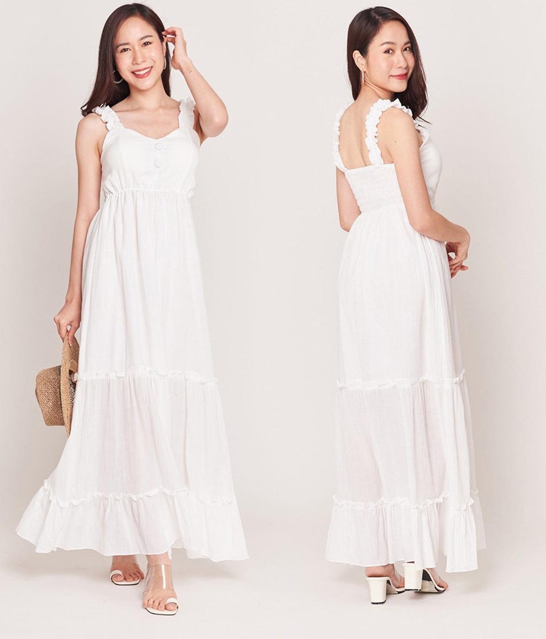 White Cotton Dresses * Long Maxi Length * Summer Spring * Spaghetti ...