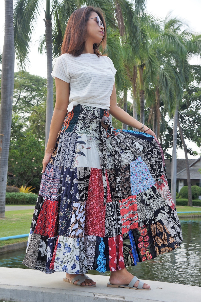 Patchwork Skirts Long Patterned Skirt Boho Multi Colored | Etsy
