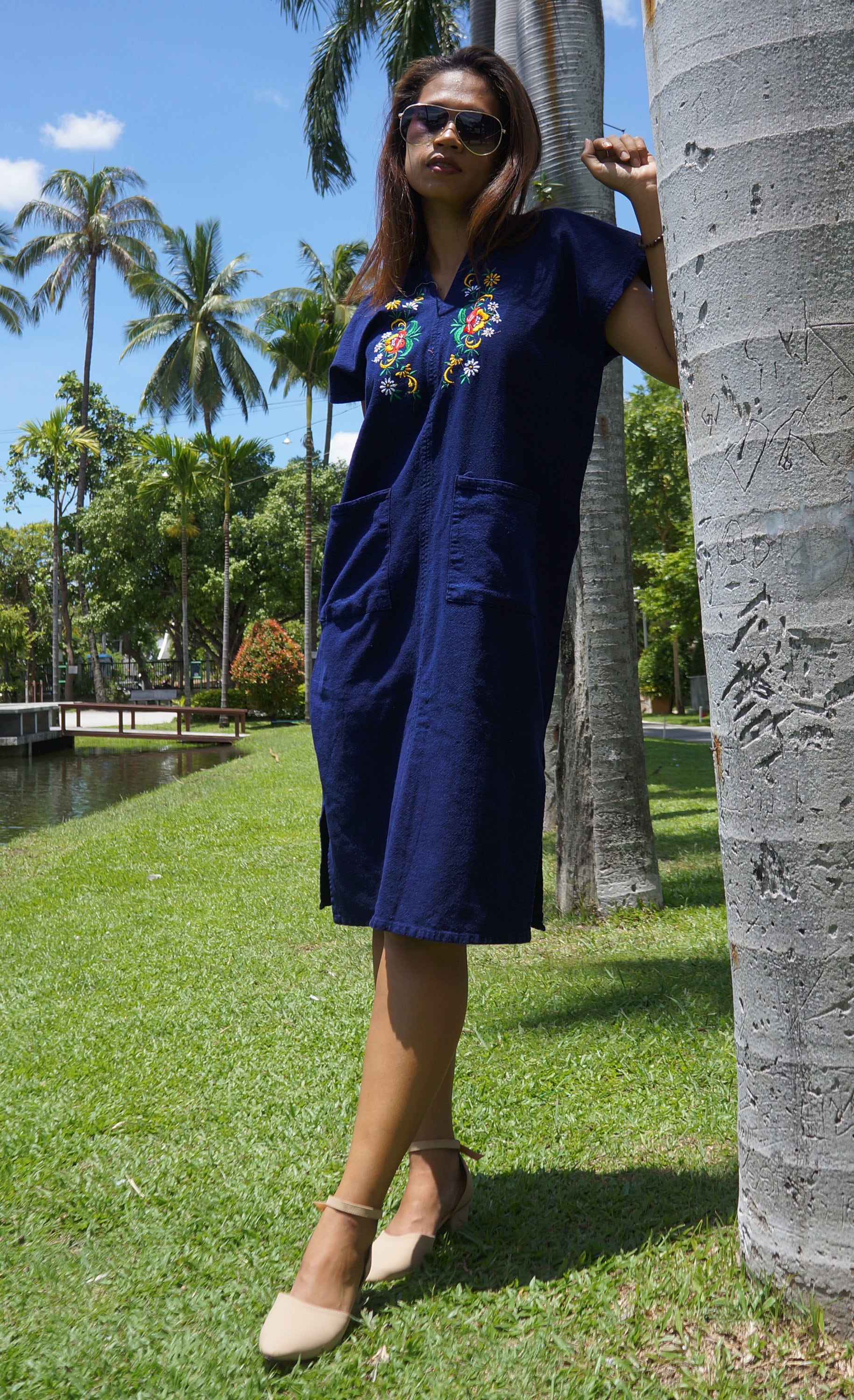 Thai Traditional Tunic Dress Dark Blue Soft Cotton Short - Etsy UK