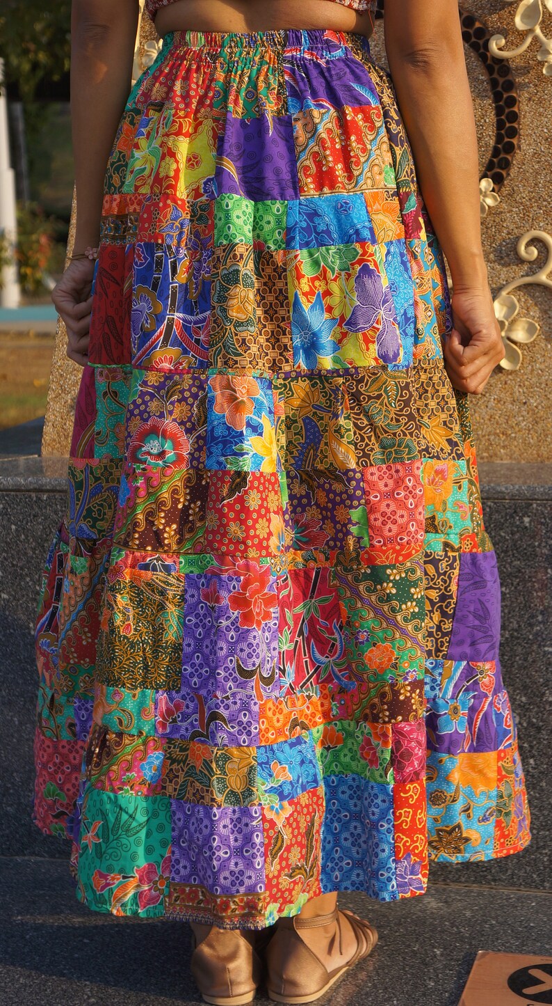 Patchwork Skirt * Bohemian Hippie Style * Long Maxi Length * Colorful ...