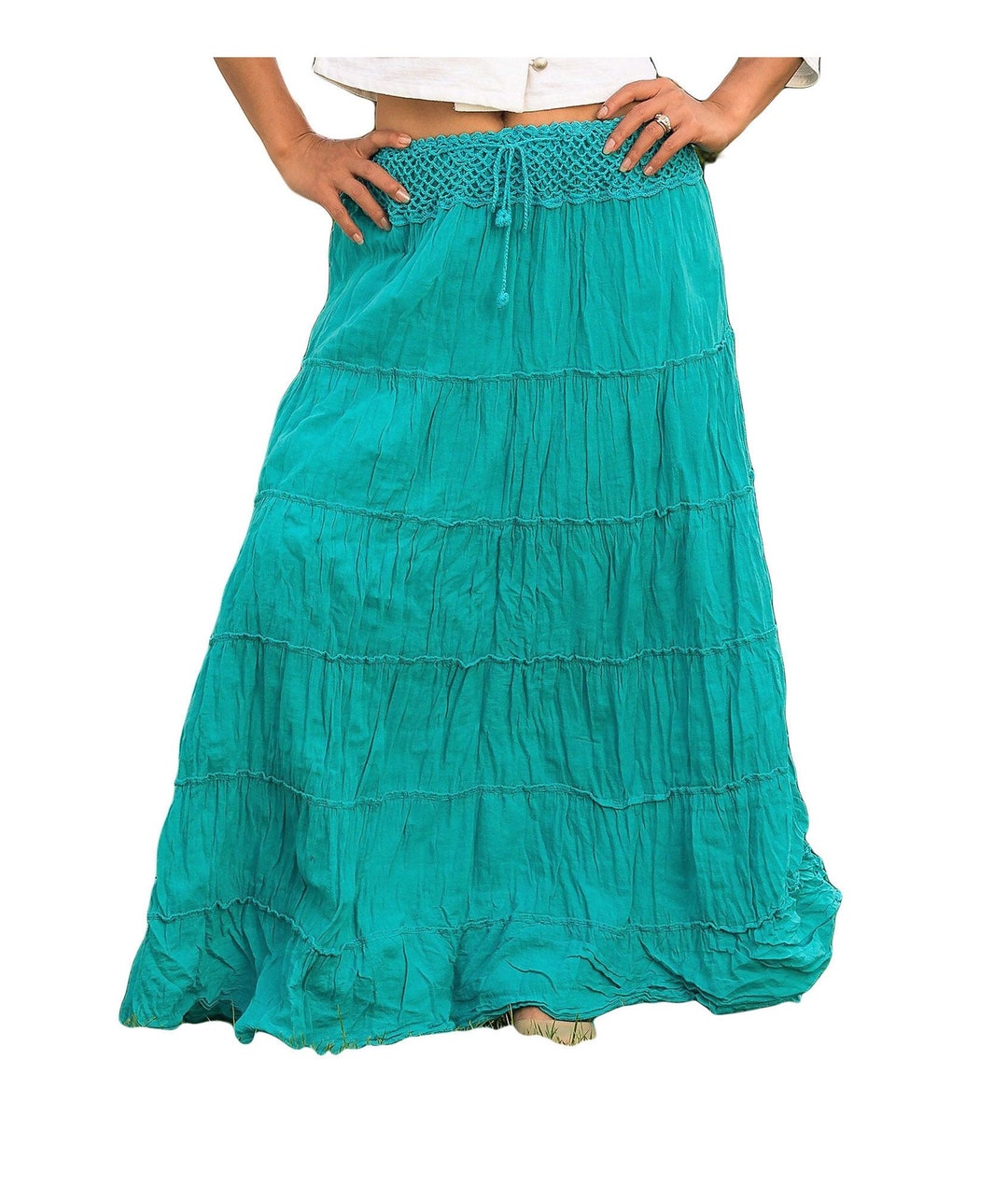 Turquoise Cotton Skirt Long Tiered Boho Skirts Peasant Hippie Maxi ...