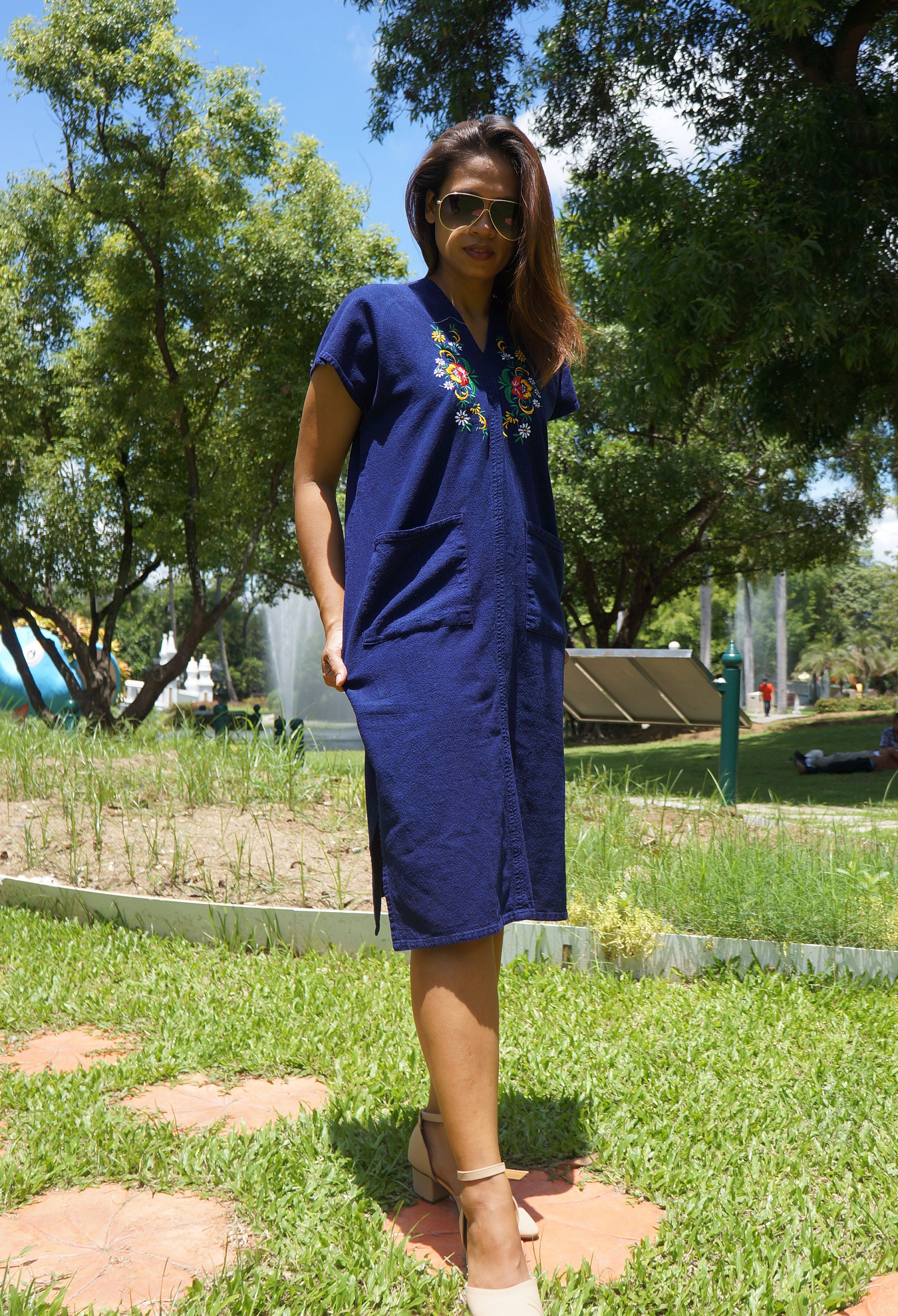 Thai Traditional Tunic Dress Dark Blue Soft Cotton Short - Etsy UK