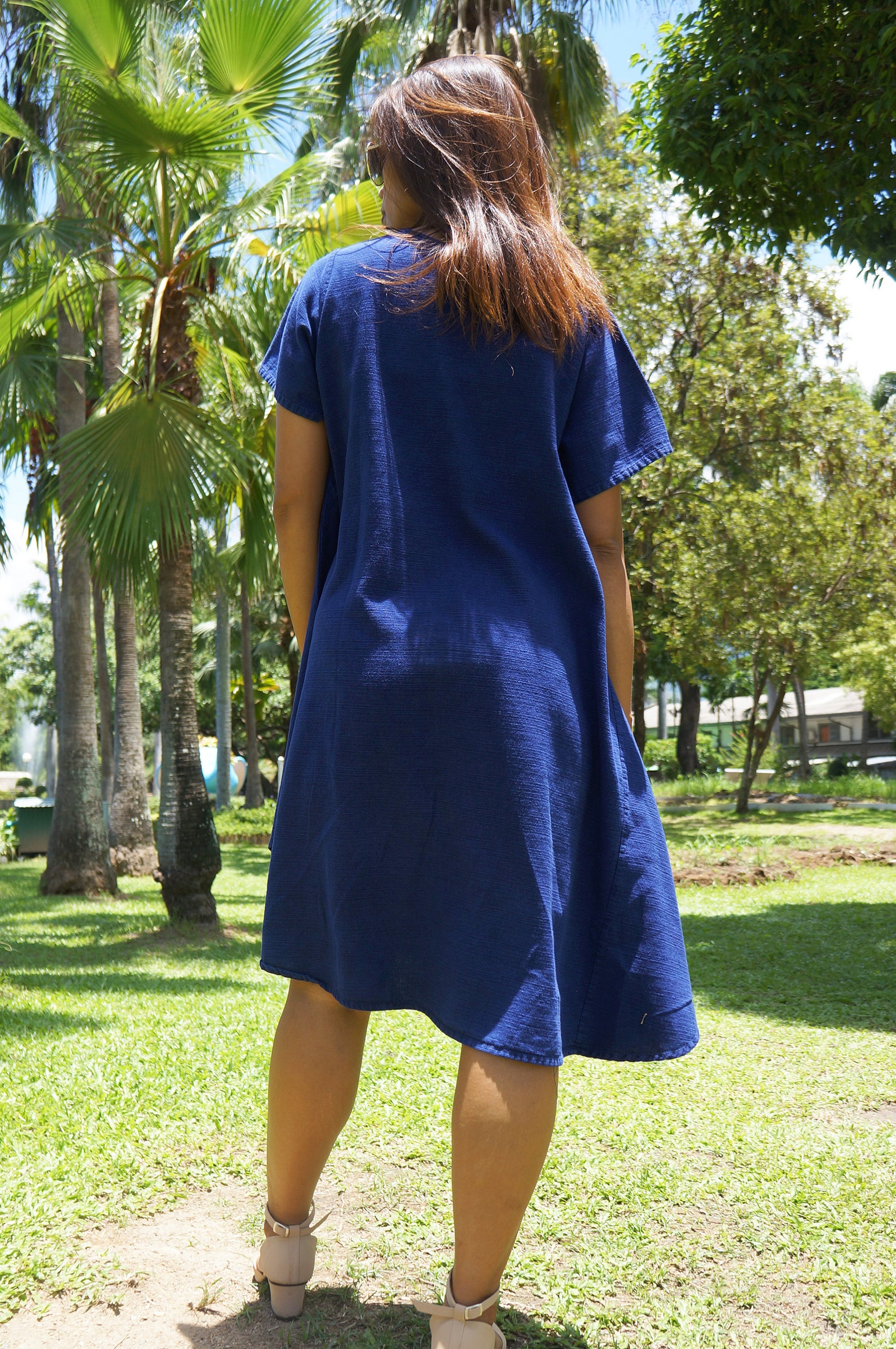 Navy Blue Cotton Tunic Dress Knee Length & Short Sleeved | Etsy
