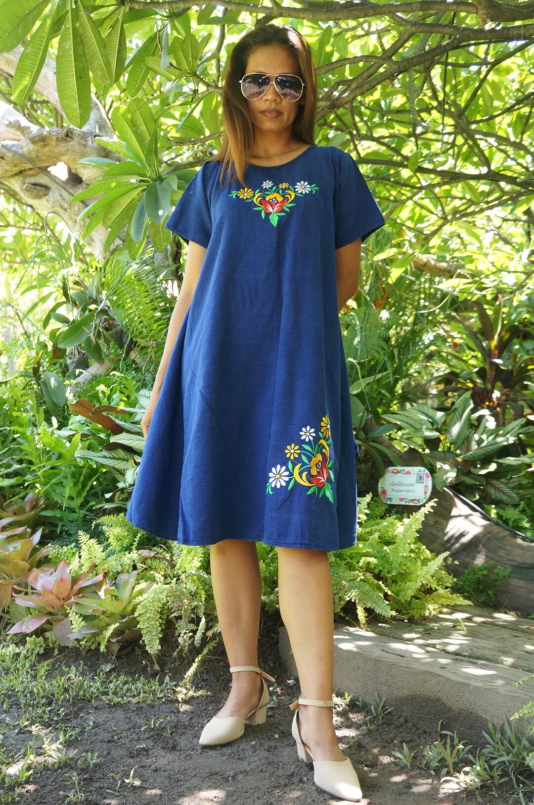 Navy Blue Cotton Tunic Dress Knee Length & Short Sleeved - Etsy