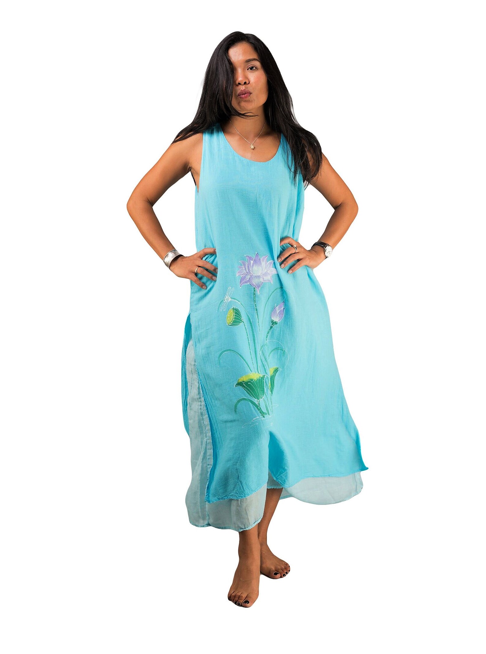 Sky Blue Cotton Floral Maxi Dress Cover up Beach Dress - Etsy