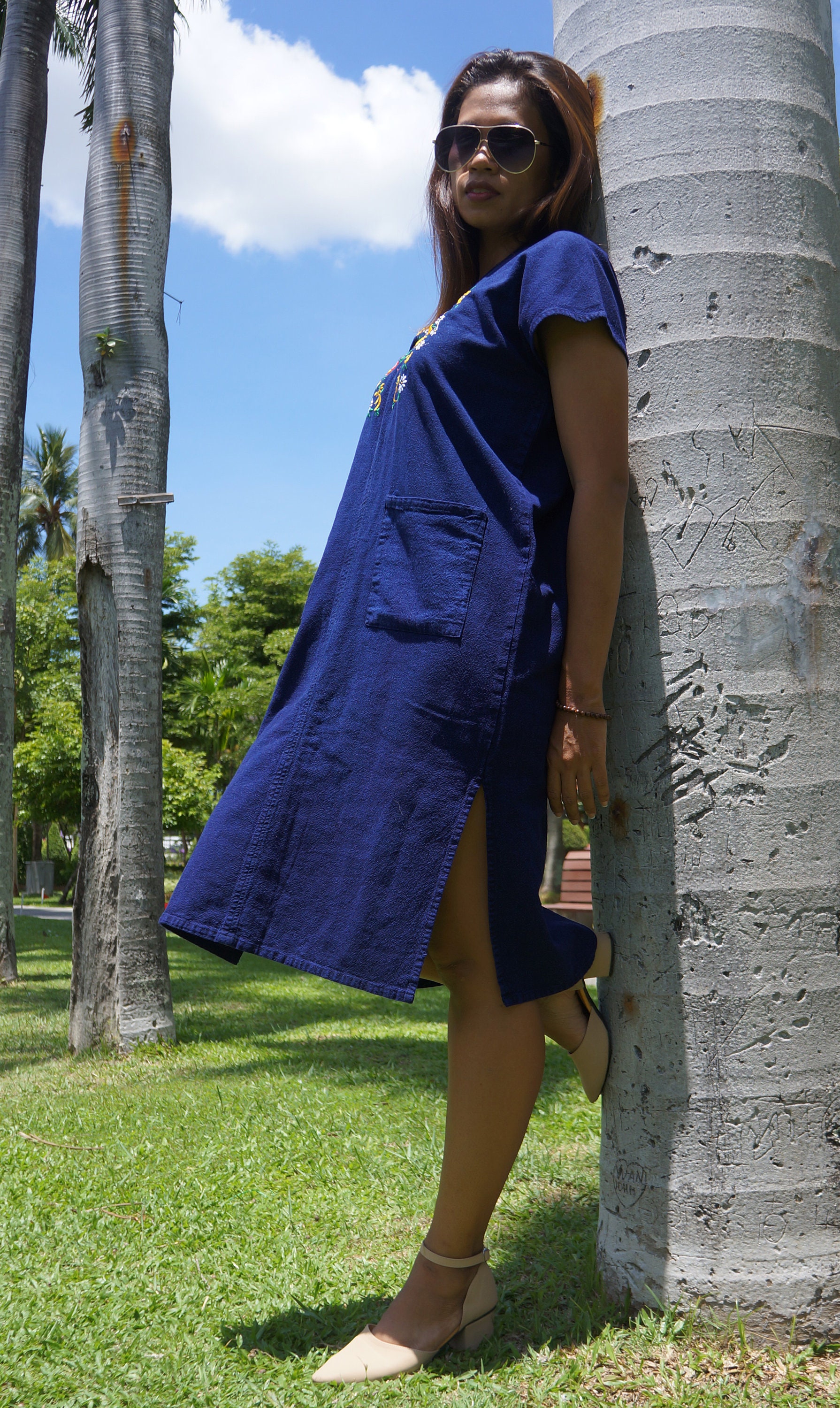 Thai Traditional Tunic Dress Dark Blue Soft Cotton Short - Etsy UK