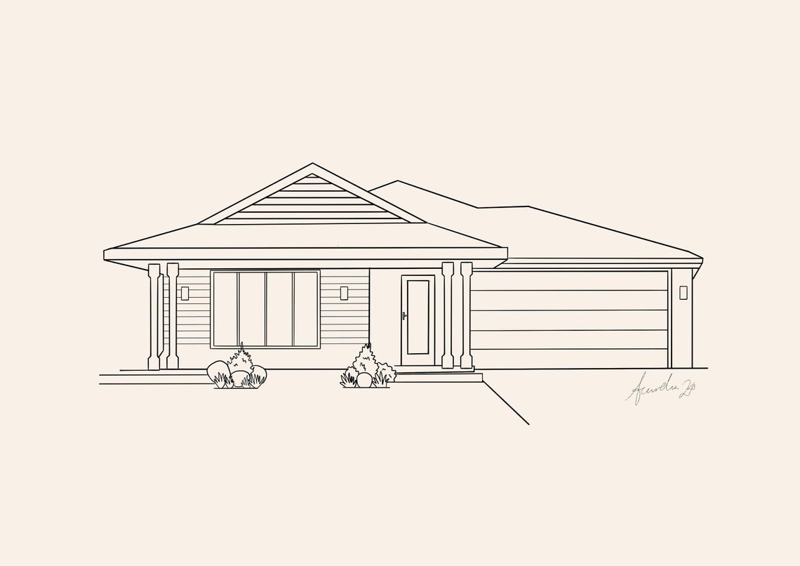 CUSTOM LINE DRAWING, Digital Illustration, Line Art, House Art, House ...
