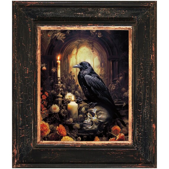 Poe Vampire Raven Fantasy Raven Portrait – Gothic Mystical Art Print