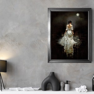 Woman in White Print. Woman Lake Print. Original Art Print. Oil ...