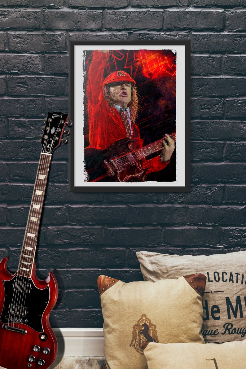 Angus Young poster. Angus Young print. Angus Young music art | Etsy