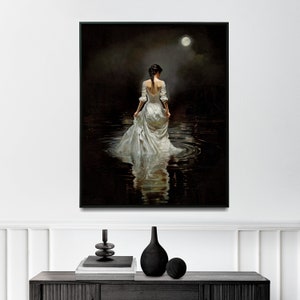 Woman in White Print. Woman Lake Print. Original Art Print. Oil ...