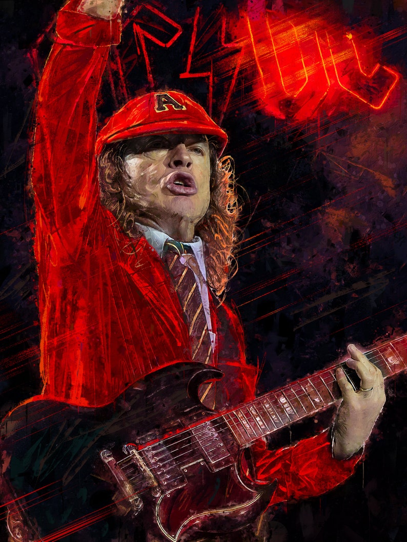 Angus Young poster. Angus Young print. Angus Young music art | Etsy