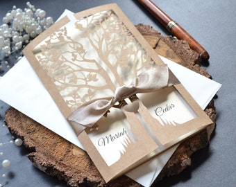 Kraft Card Wedding Invitation, Recycled Card Invite, Personalised ...