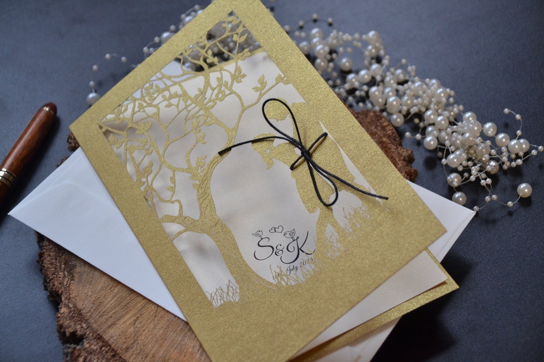 Gold Laser Cut Wedding Invitations, Personalized Invitations, - Etsy