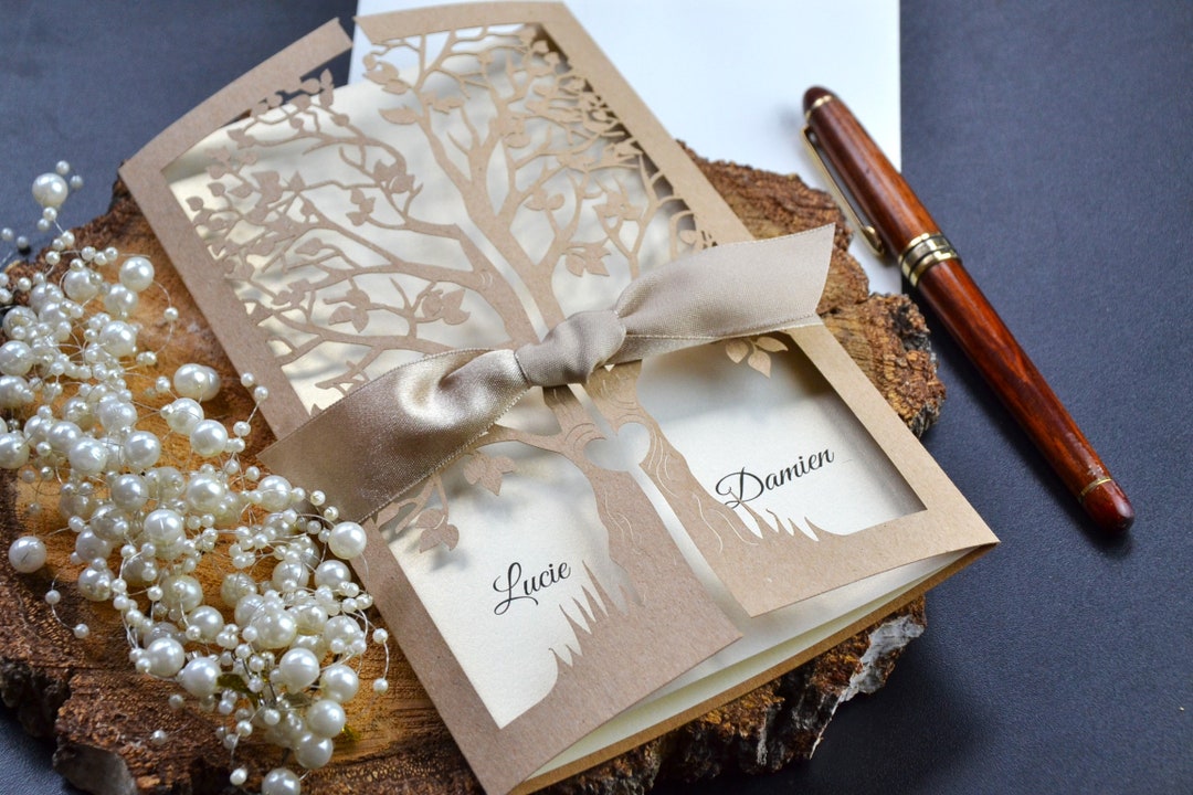 Wedding Invitation in Eco Style, Tree of Life Invitation With Printed ...