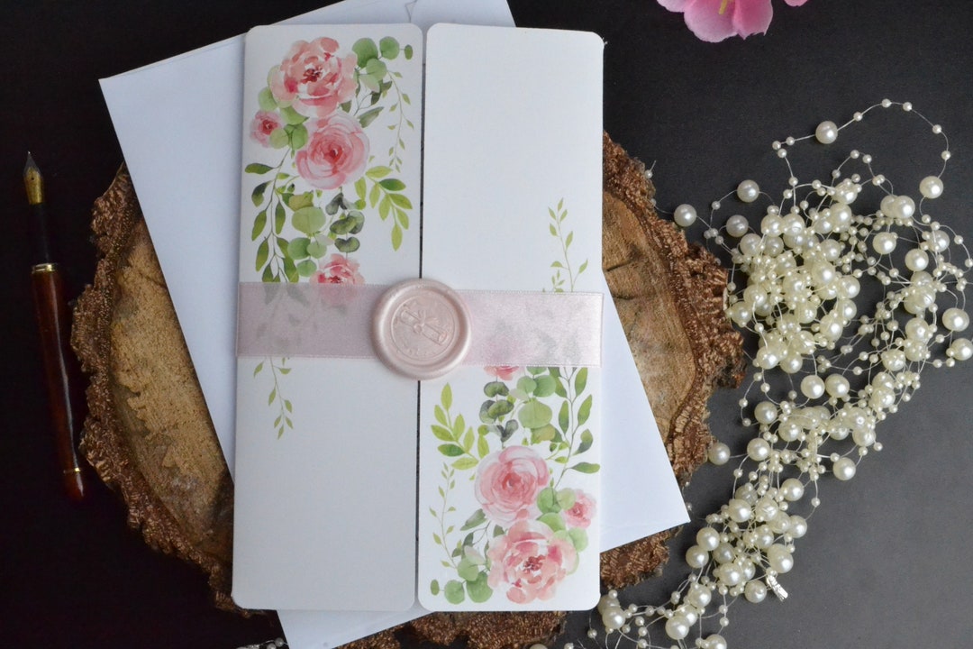 Wedding Invitation, Folded Invitation, Flowery Wedding Invitation ...