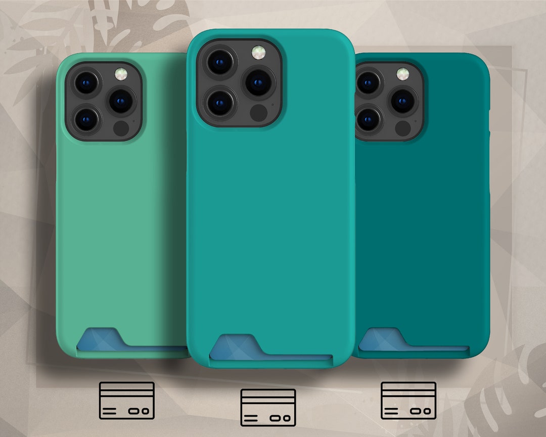 Teal Turquoise Solid CARD HOLDER Phone Case Fit for iPhone 13 Pro Max, iPhone 13 Pro, iPhone 13 ...