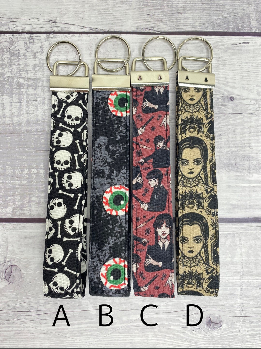 Fabric Handmade Key Fob, Eyeball Key Fob, Skull Keychain, Wednesday Key ...
