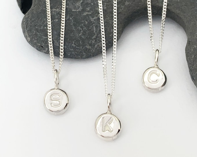 Silver Initial Pendant - Stamped Letter Pendant - Stamped Silver ...