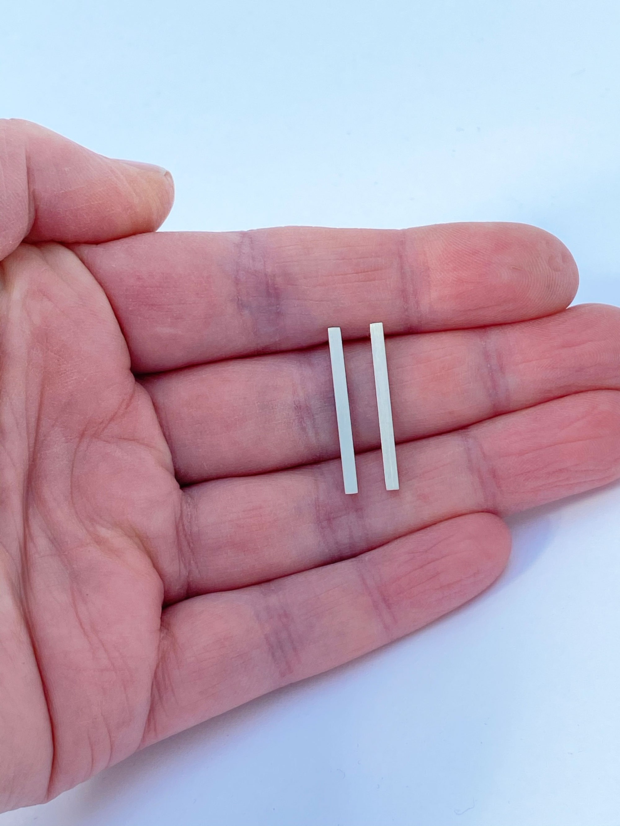 Silver rod earrings - Simple rod studs - silver stick earrings - silver ...