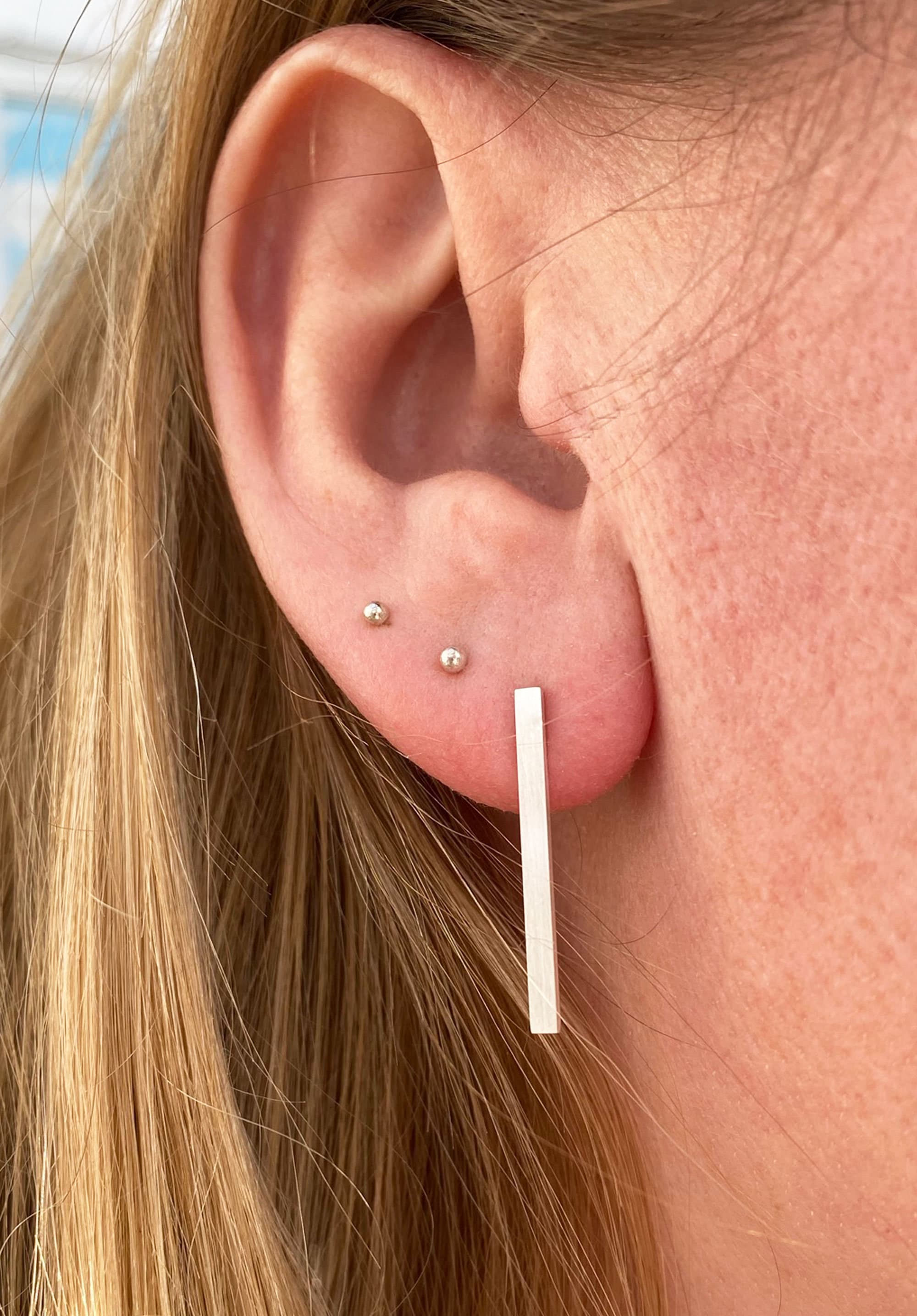 Silver rod earrings Simple rod studs silver stick earrings | Etsy