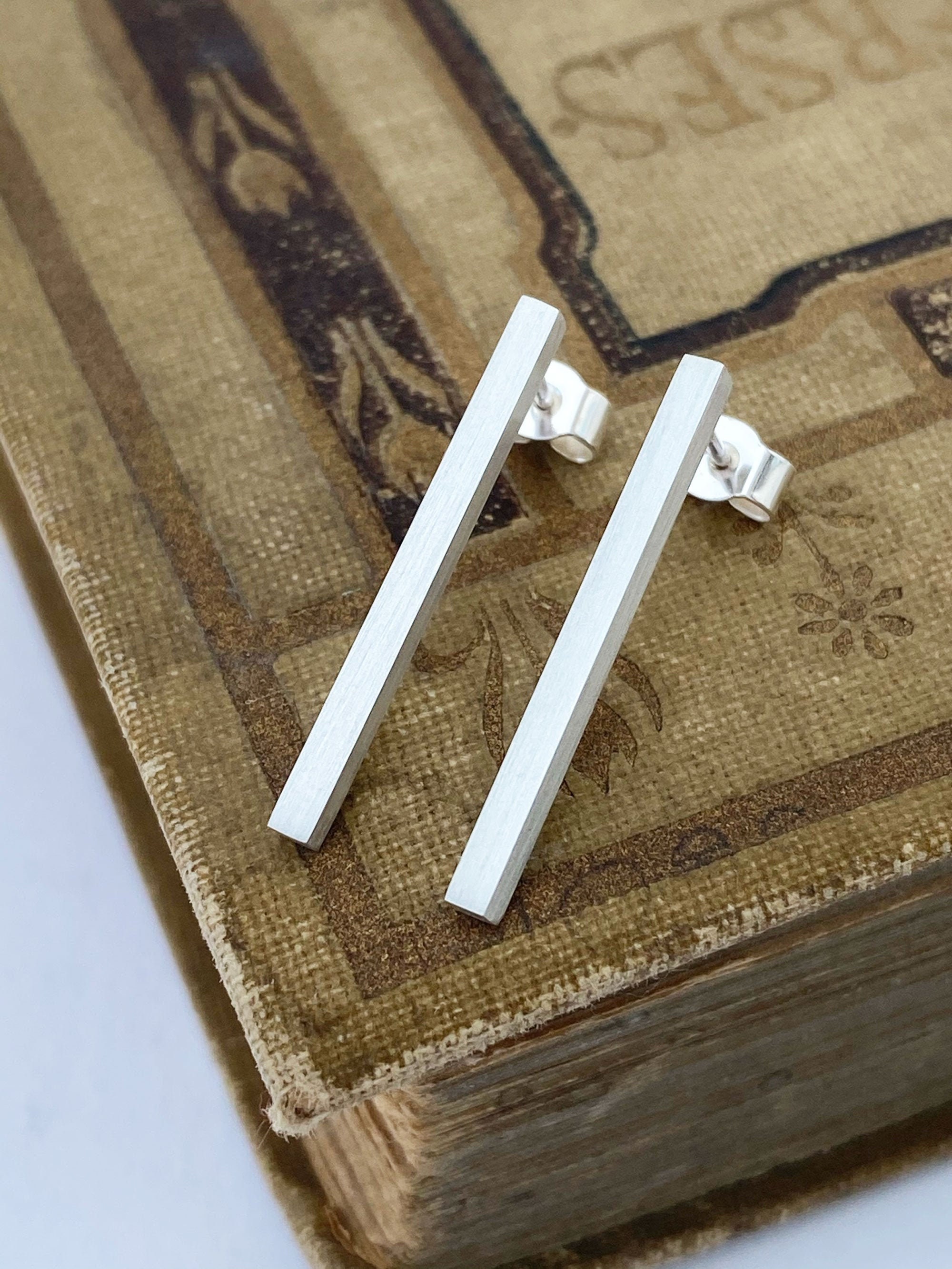 Silver rod earrings - Simple rod studs - silver stick earrings - silver ...
