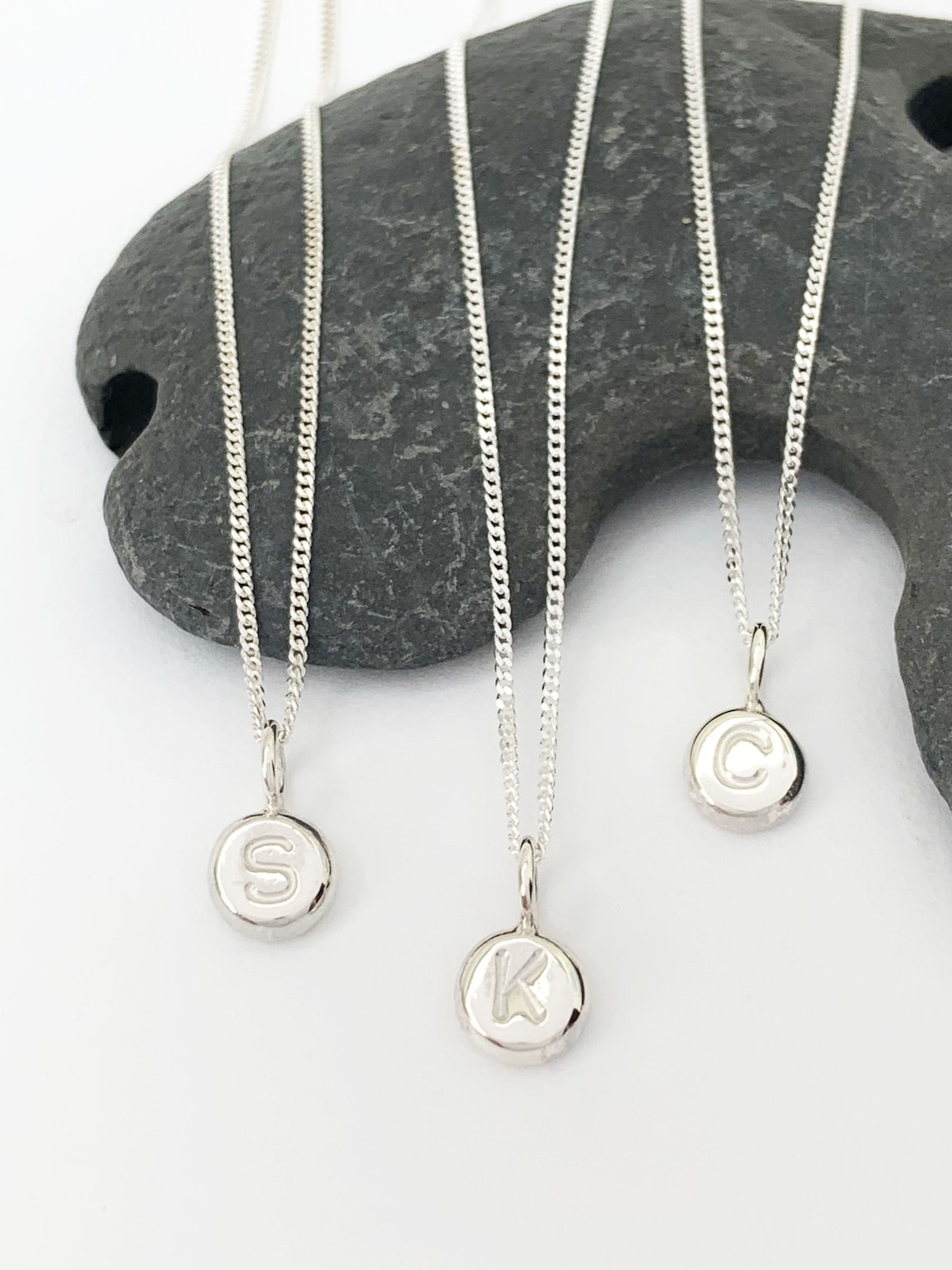 Silver Initial Pendant - Stamped Letter Pendant - Stamped Silver ...