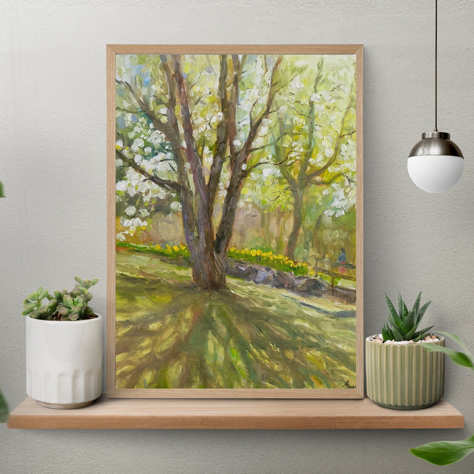 White Flowering Tree Original Oil Painting Rural Landscape Art Plein ...