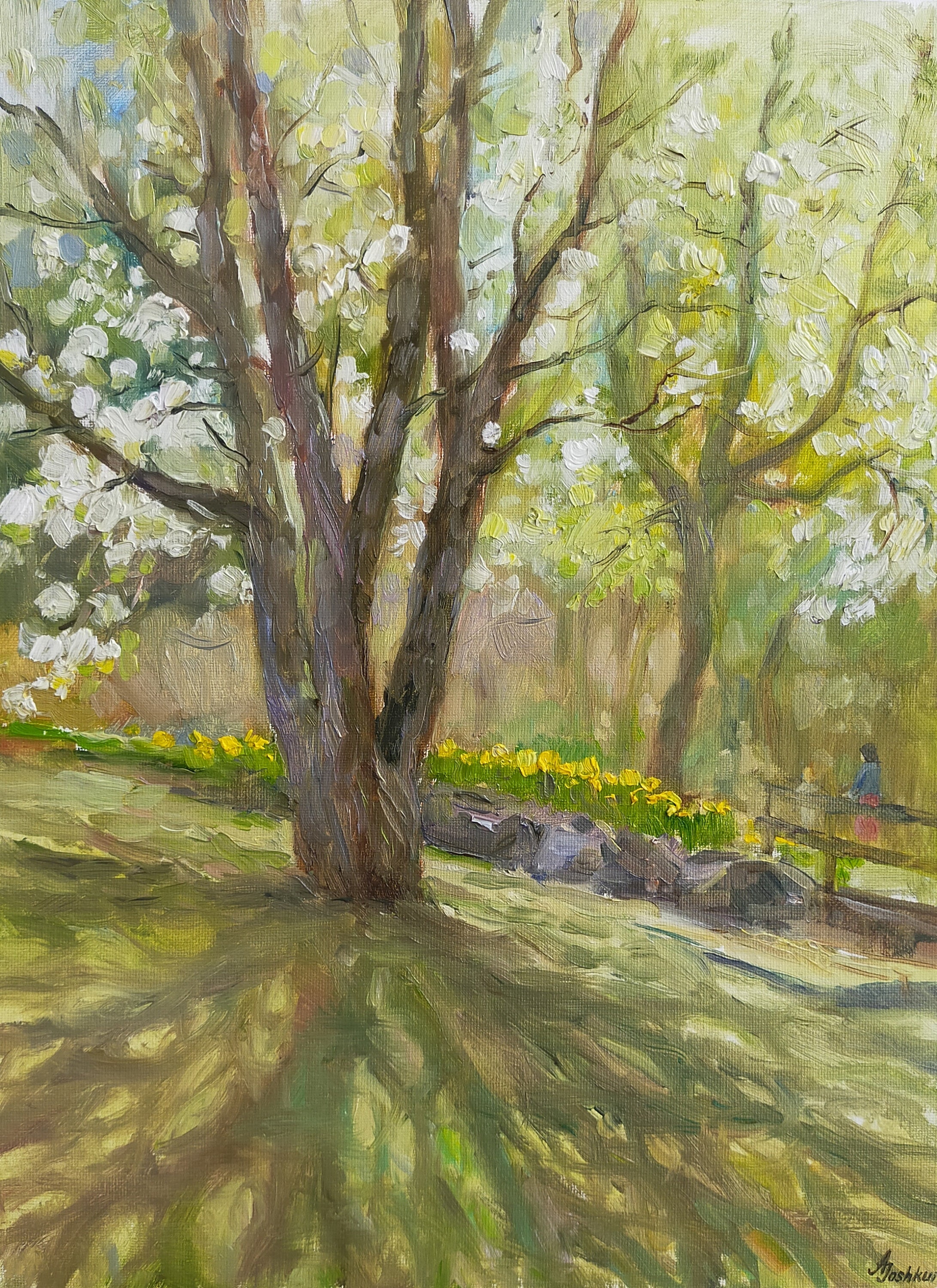 White Flowering Tree Original Oil Painting Rural Landscape Art Plein ...