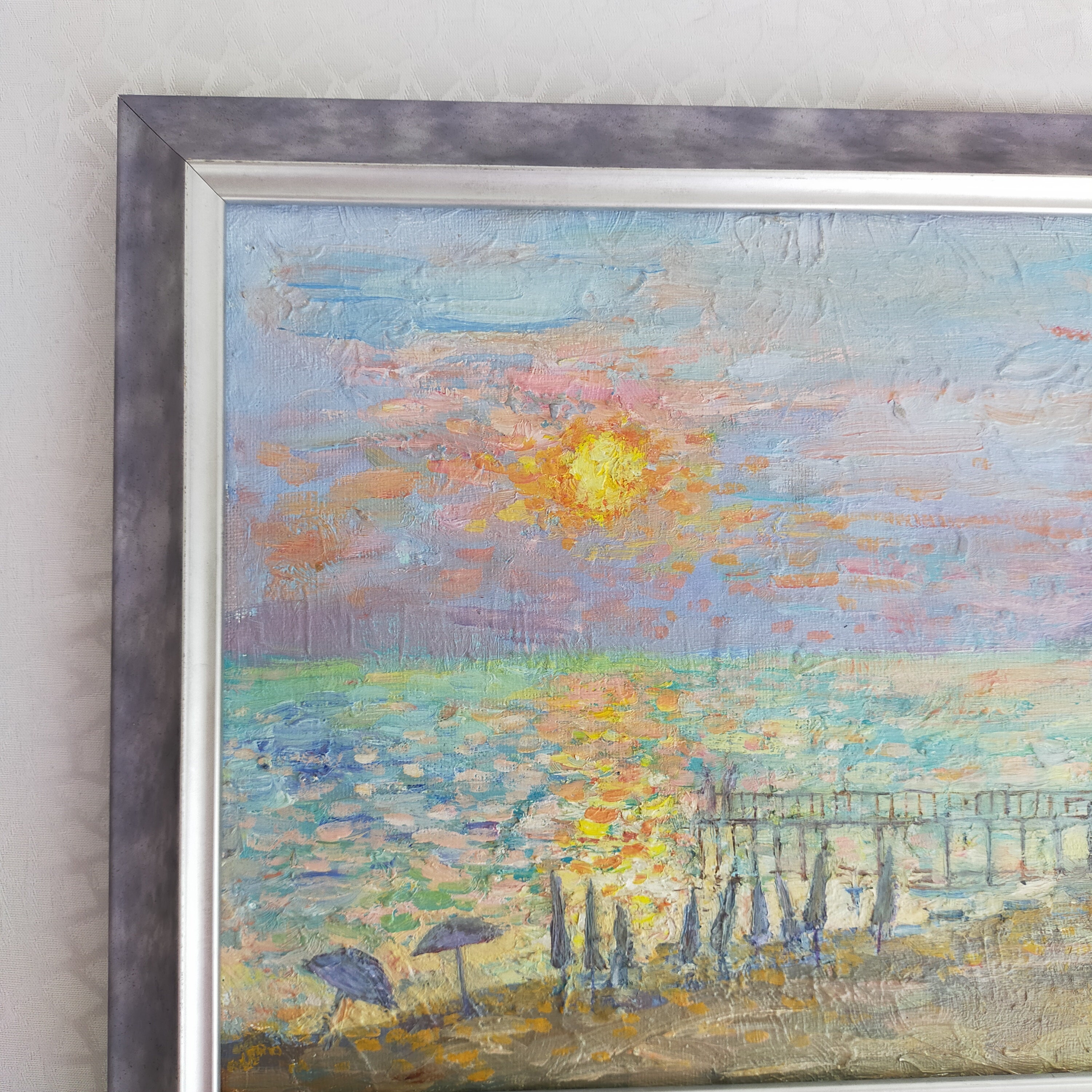 Sunset on the Sea, Oil Painting, Setting Sun on the Beach, Oil Painting ...
